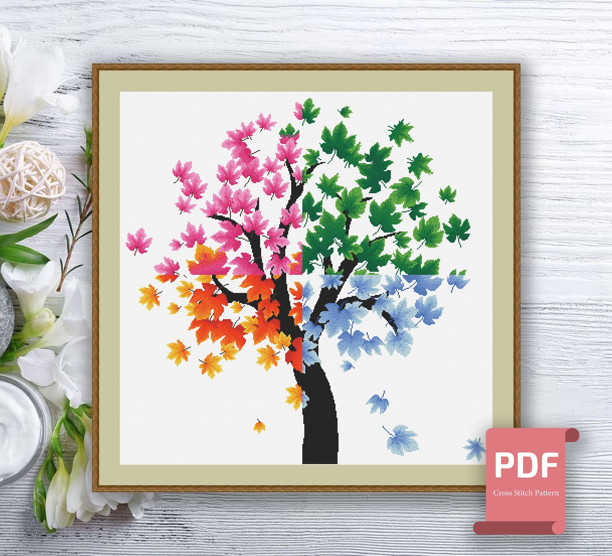 Tree Four Seasons Cross Stitch Pattern Tree Four Seasons Pattern Modern ...
