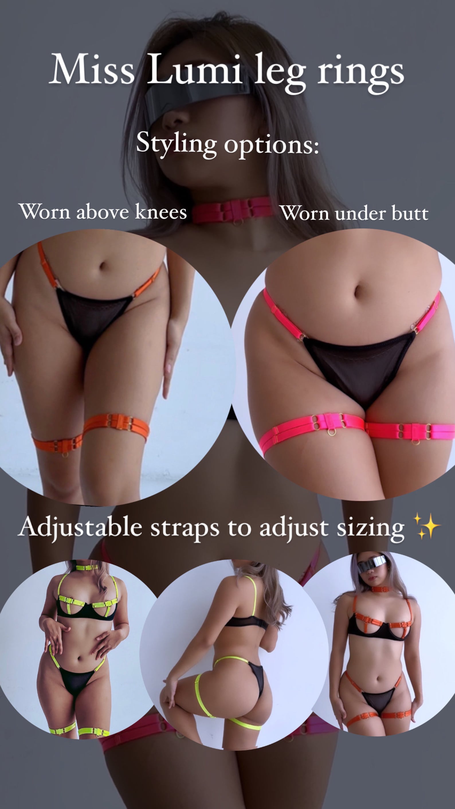 Miss Lumi Lingerie Set Neon Fluorescent Garter Leg Thigh Strap Adjustable Suspender Garter ...