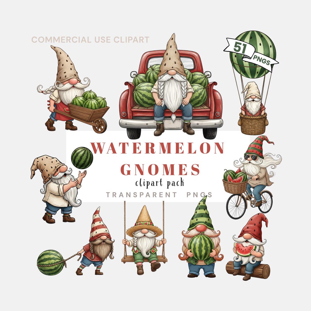 Watermelon Gnome Clipart, Rustic Summer PNG Graphics (51 Files) - Etsy