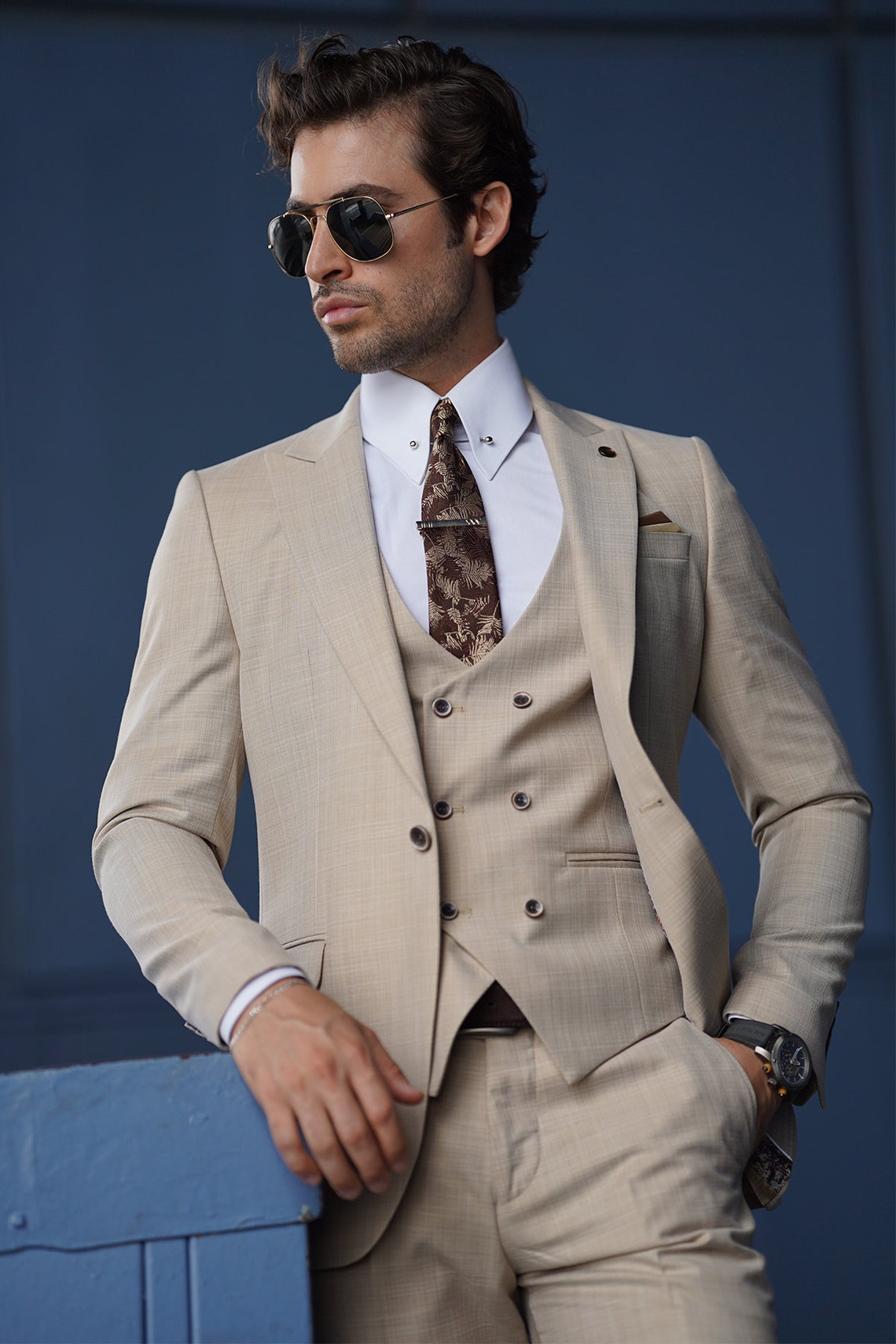 Beige Slim Fit Mens Suit, Wedding Suit, Party Suit, Three Piece Suit ...