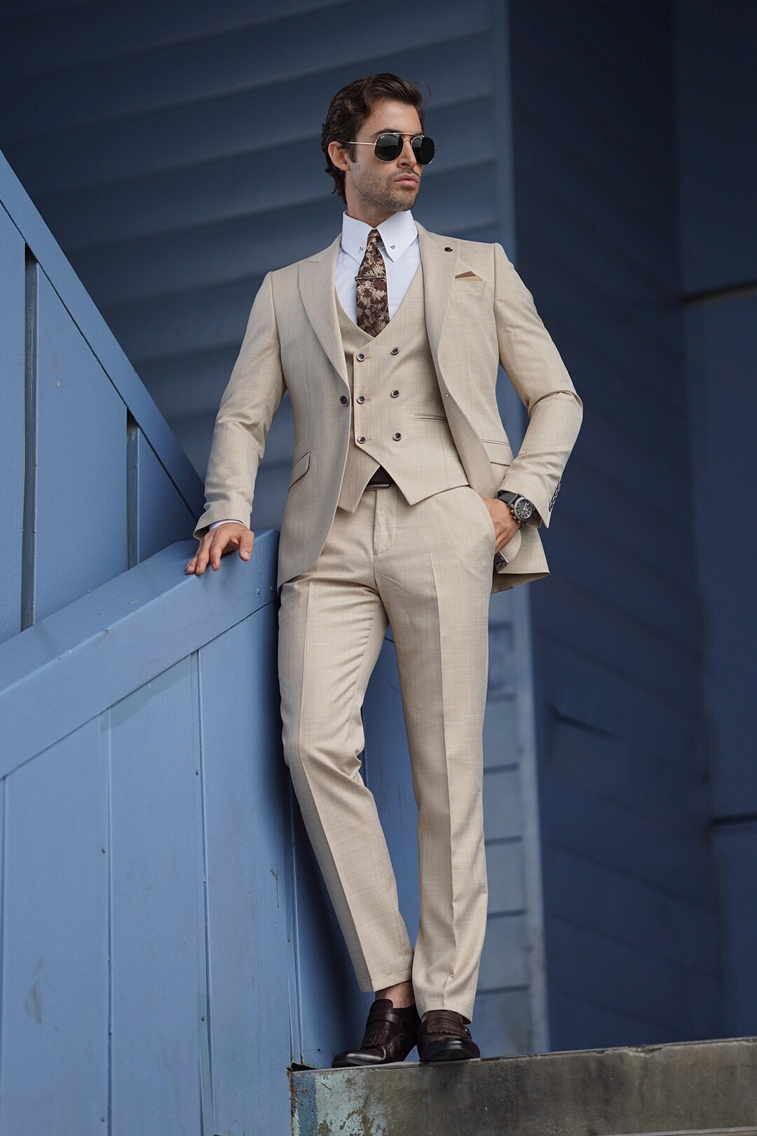 Beige Slim Fit Mens Suit, Wedding Suit, Party Suit, Three Piece Suit ...