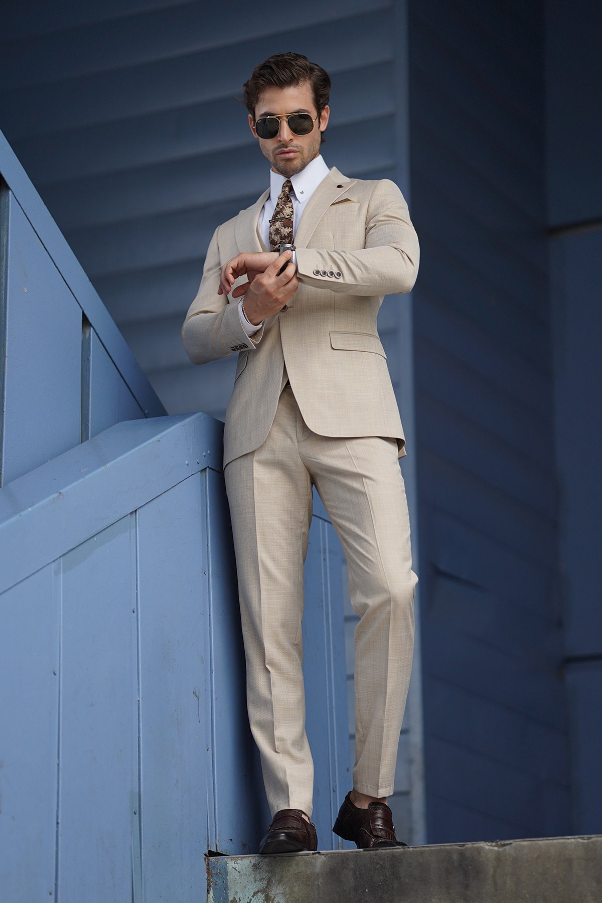 Beige Slim Fit Mens Suit, Wedding Suit, Party Suit, Three Piece Suit ...