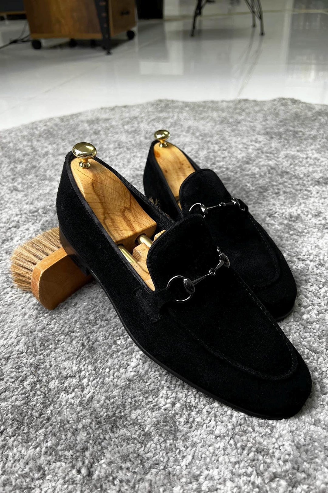 Men Black Shoes, Neolite Sole Shoes, Buckle Detailed Shoes, Suede ...
