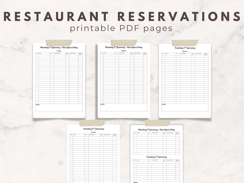 Restaurant Booking Diary 2024, Restaurant Reservation Sheet, A4 ...