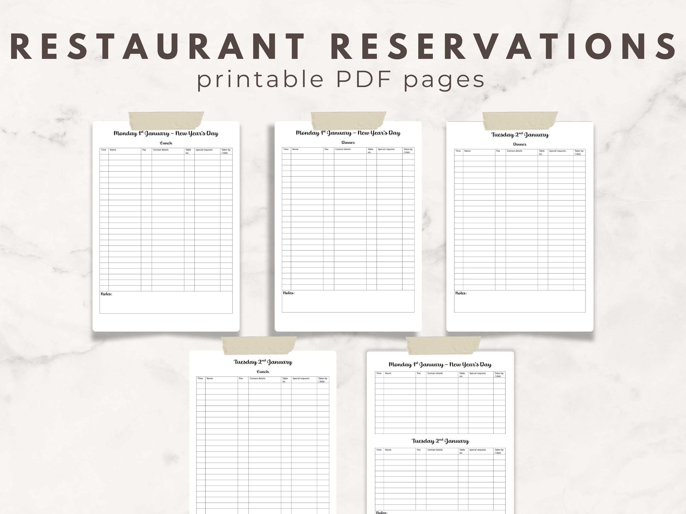 Restaurant Booking Diary 2024, Restaurant Reservation Sheet, A4 ...
