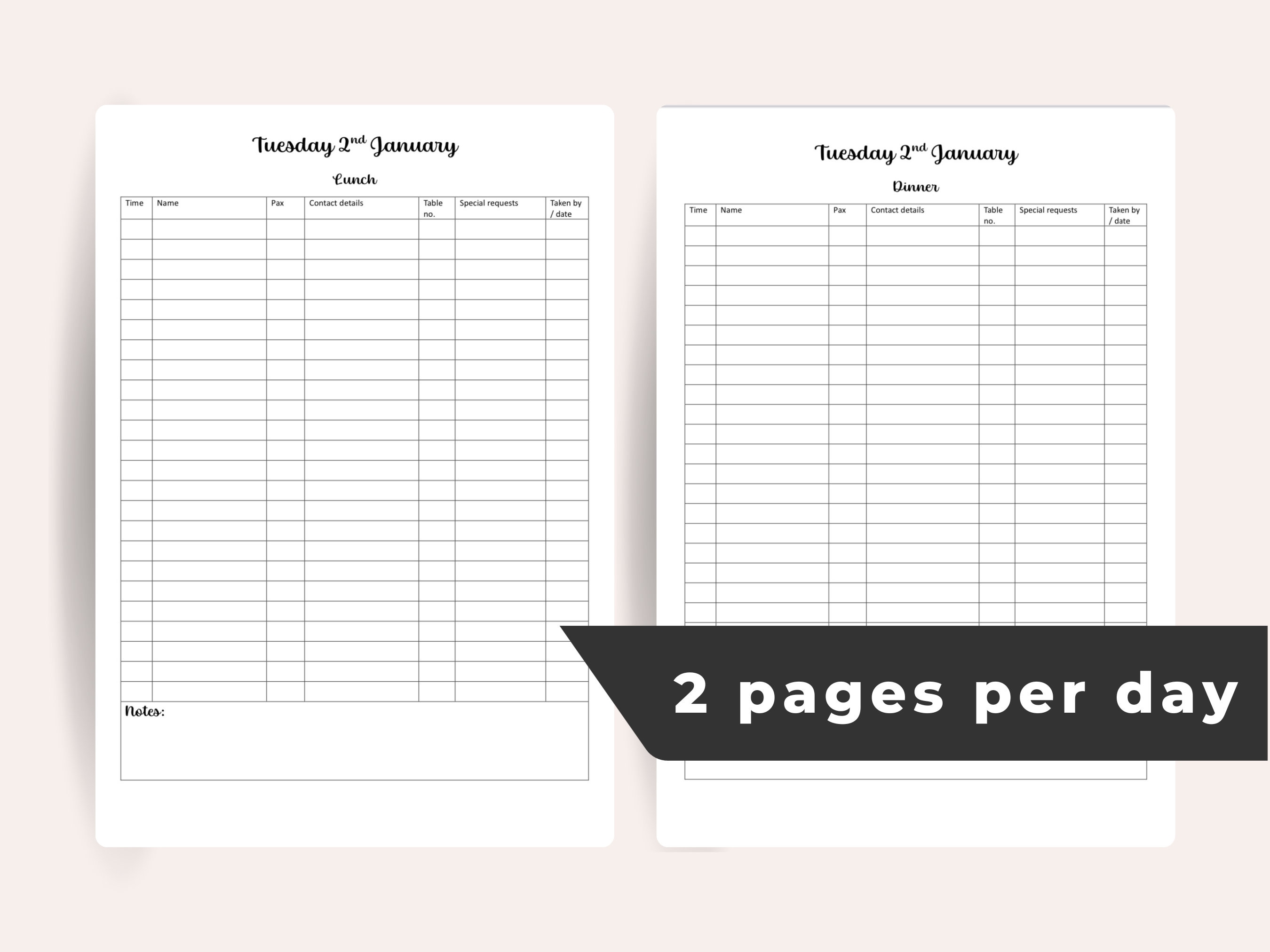 Restaurant Booking Diary 2024, Restaurant Reservation Sheet, A4 ...
