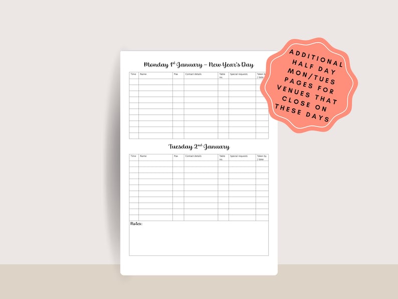 Restaurant Booking Diary 2024, Restaurant Reservation Sheet, A4 ...