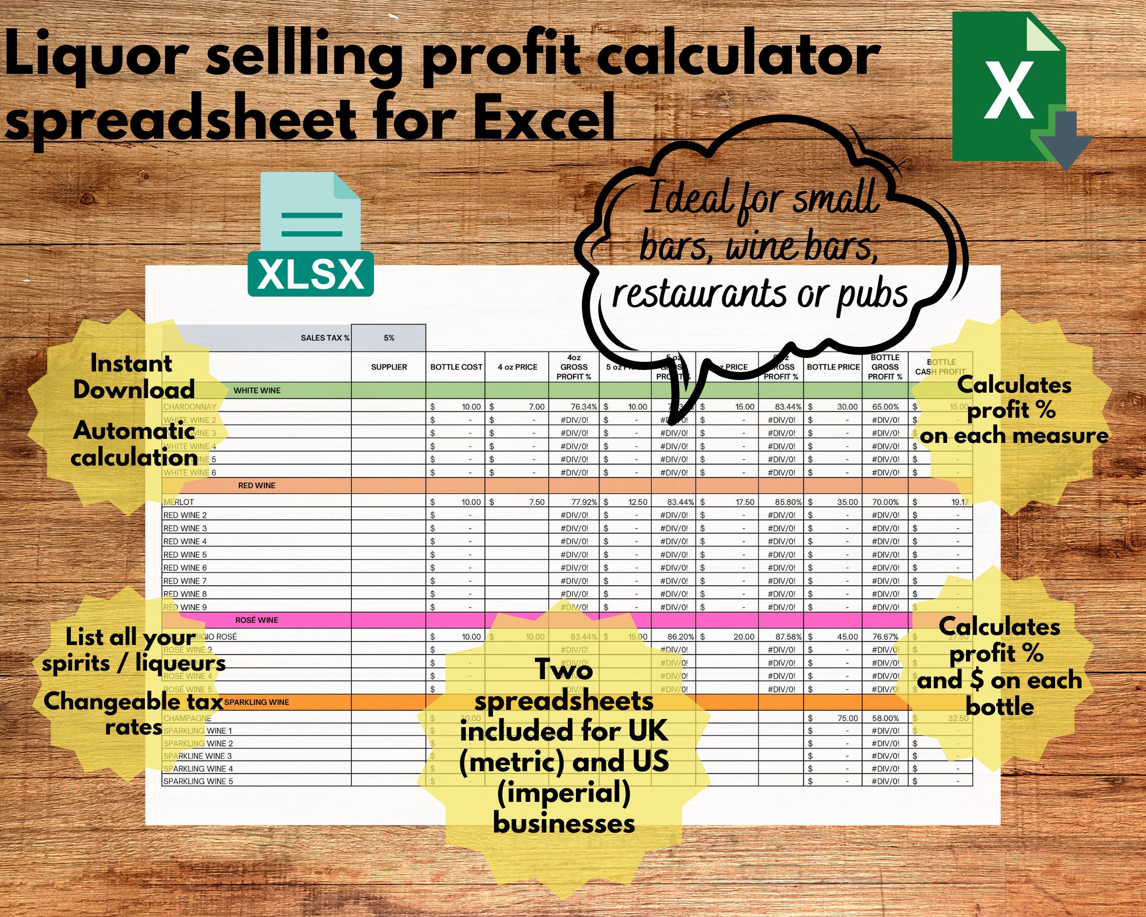 Liquor Spirit Price Profit Calculator, Spirit Pricing Spreadsheet ...