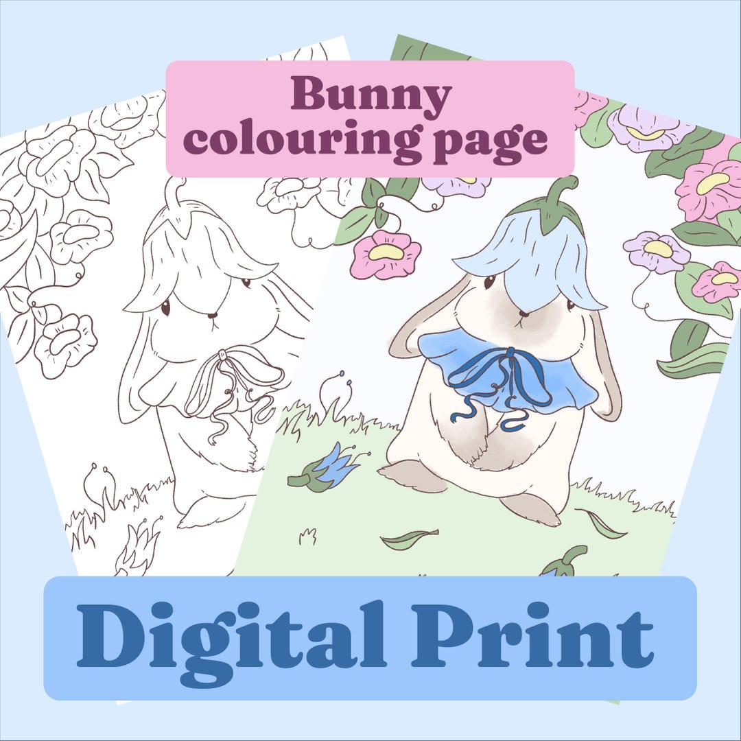Bunny Floral Flower Colouring in Sheets | Digital Download Kids ...