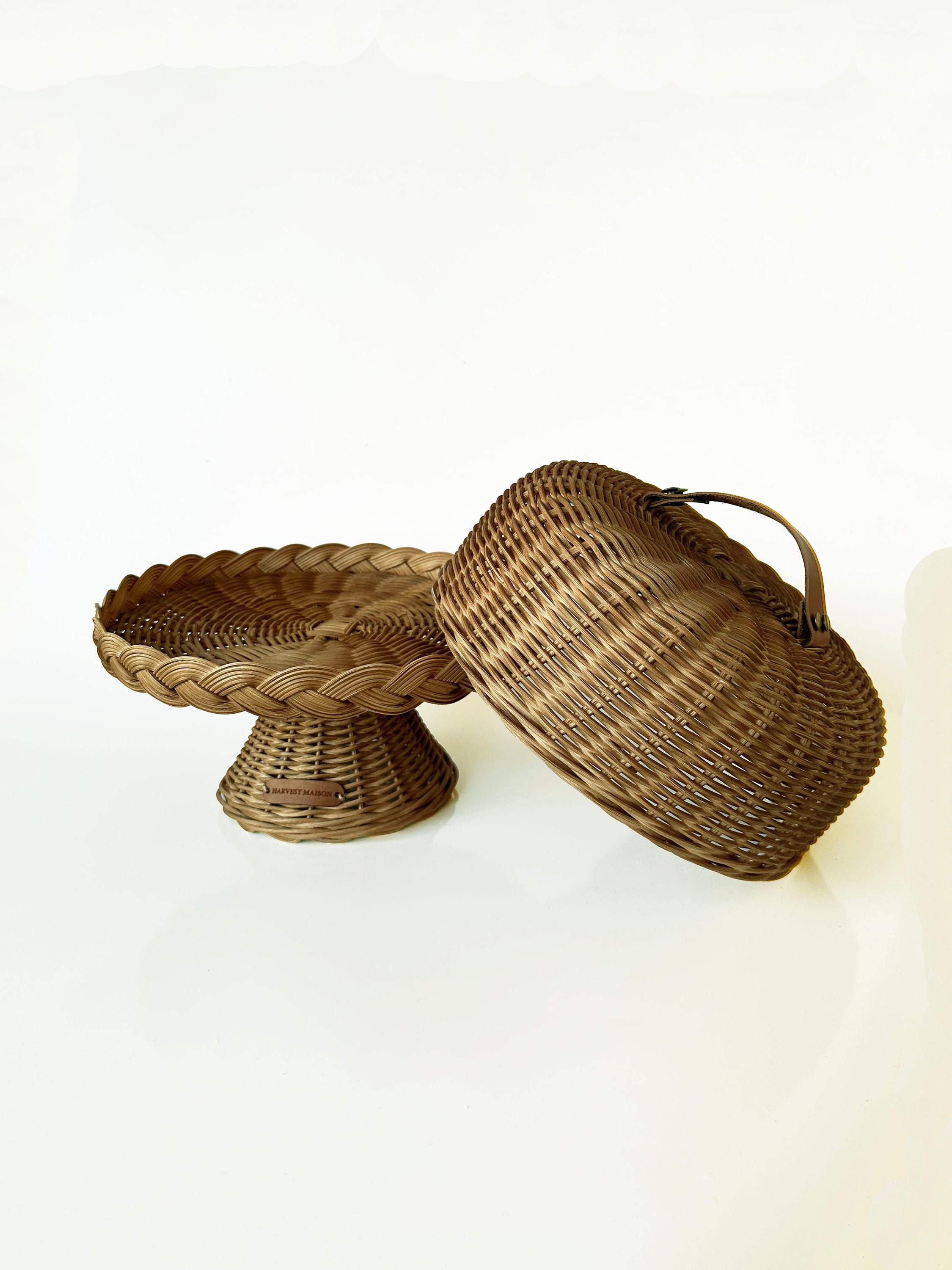 Rustic Wicker Cake Pedestal, 12 Inch Cake Stand With Dome, Rattan Woven ...