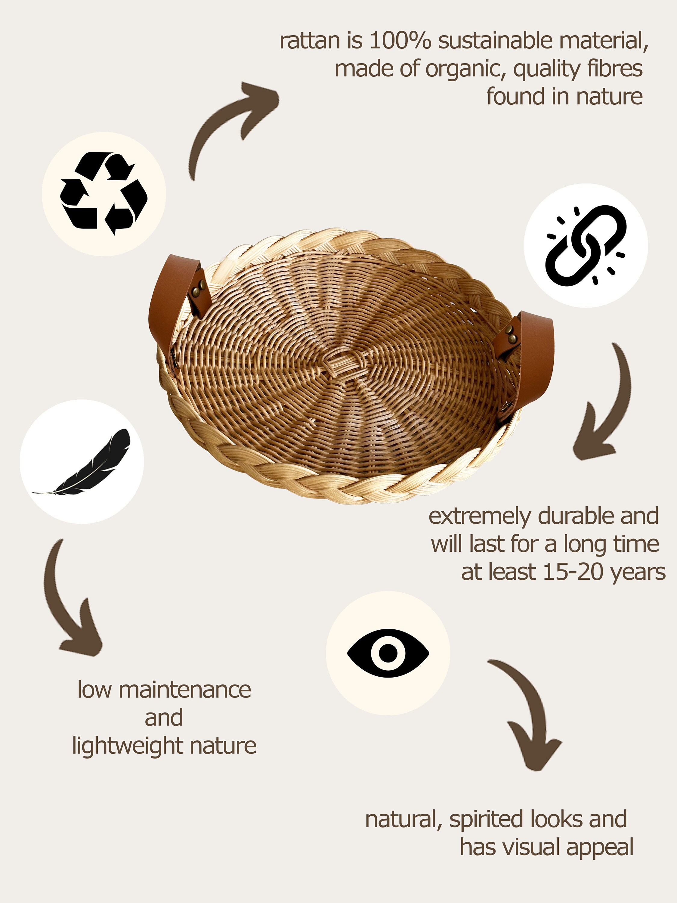 Cane Rattan Webbing Tray, Rattan Food Serving Tray With Handles, Wicker ...