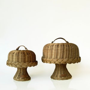 Rustic Wicker Cake Pedestal, 12 Inch Cake Stand With Dome, Rattan Woven ...
