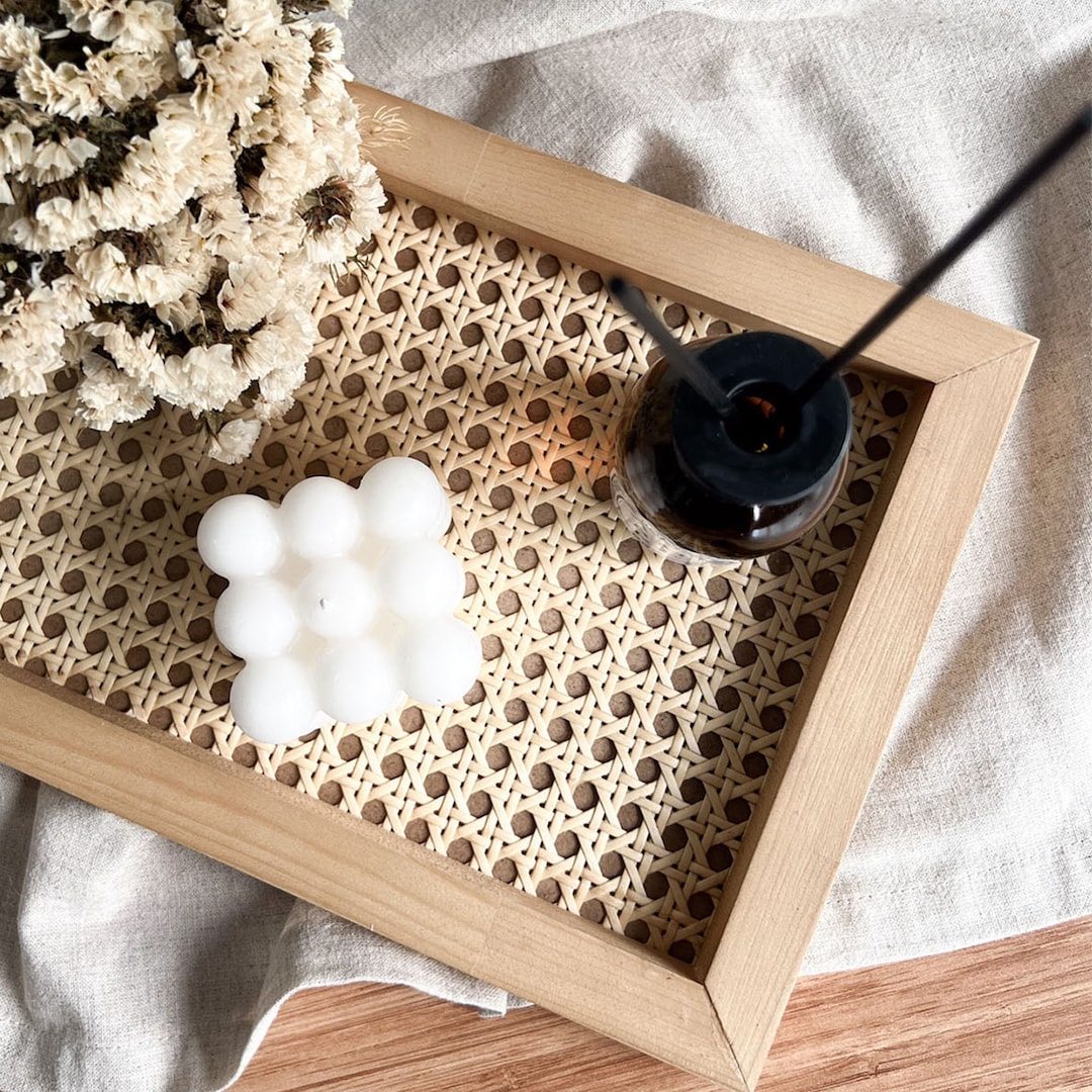 Cane Rattan Webbing Tray, Rattan Food Serving Tray With Handles, Wicker ...