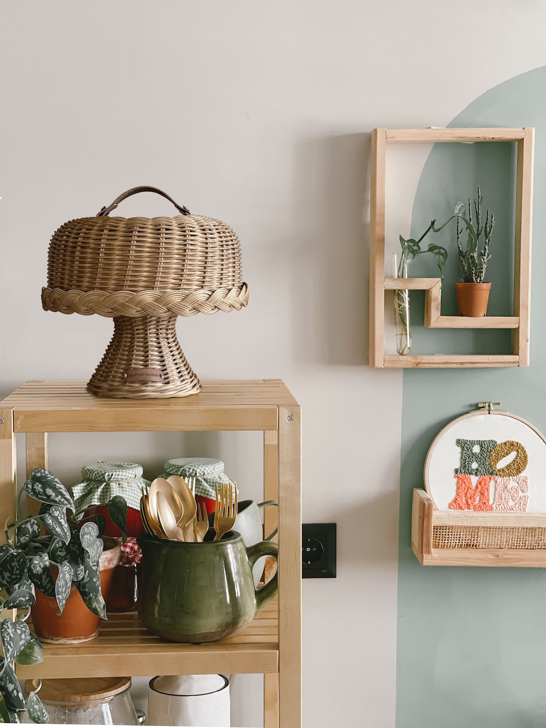 Rustic Wicker Cake Pedestal, 12 Inch Cake Stand With Dome, Rattan Woven ...