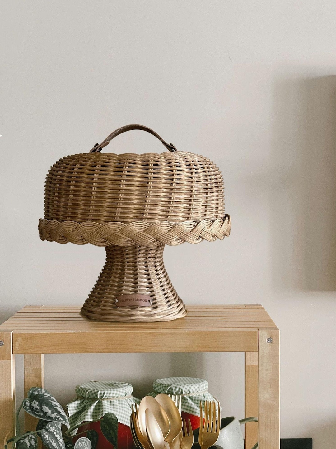Rustic Wicker Cake Pedestal, 12 Inch Cake Stand With Dome, Rattan Woven ...