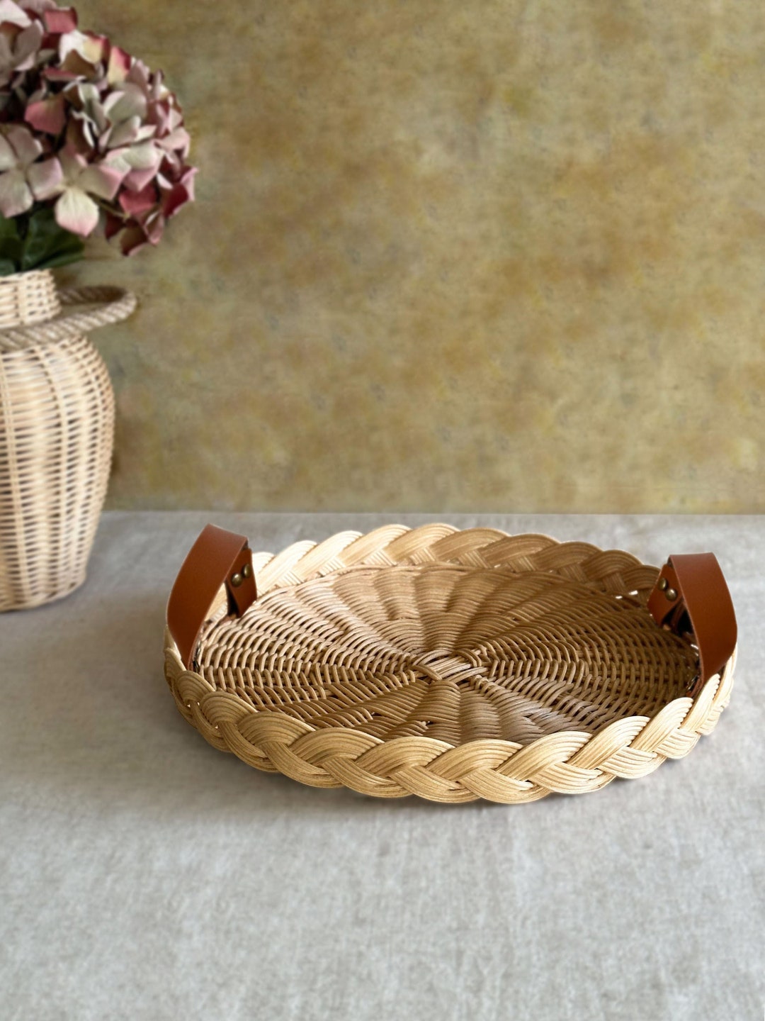 Cane Rattan Webbing Tray, Rattan Food Serving Tray With Handles, Wicker ...