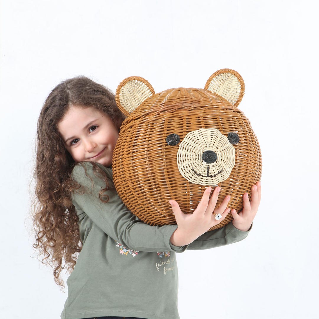 Rattan Bear Basket, Wowen Wicker Organizer, Animal Shaped Nursery Bin ...