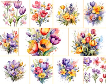 Vibrant Flowers Floral Clip Art PNG JPG High Resolution Commercial Use ...