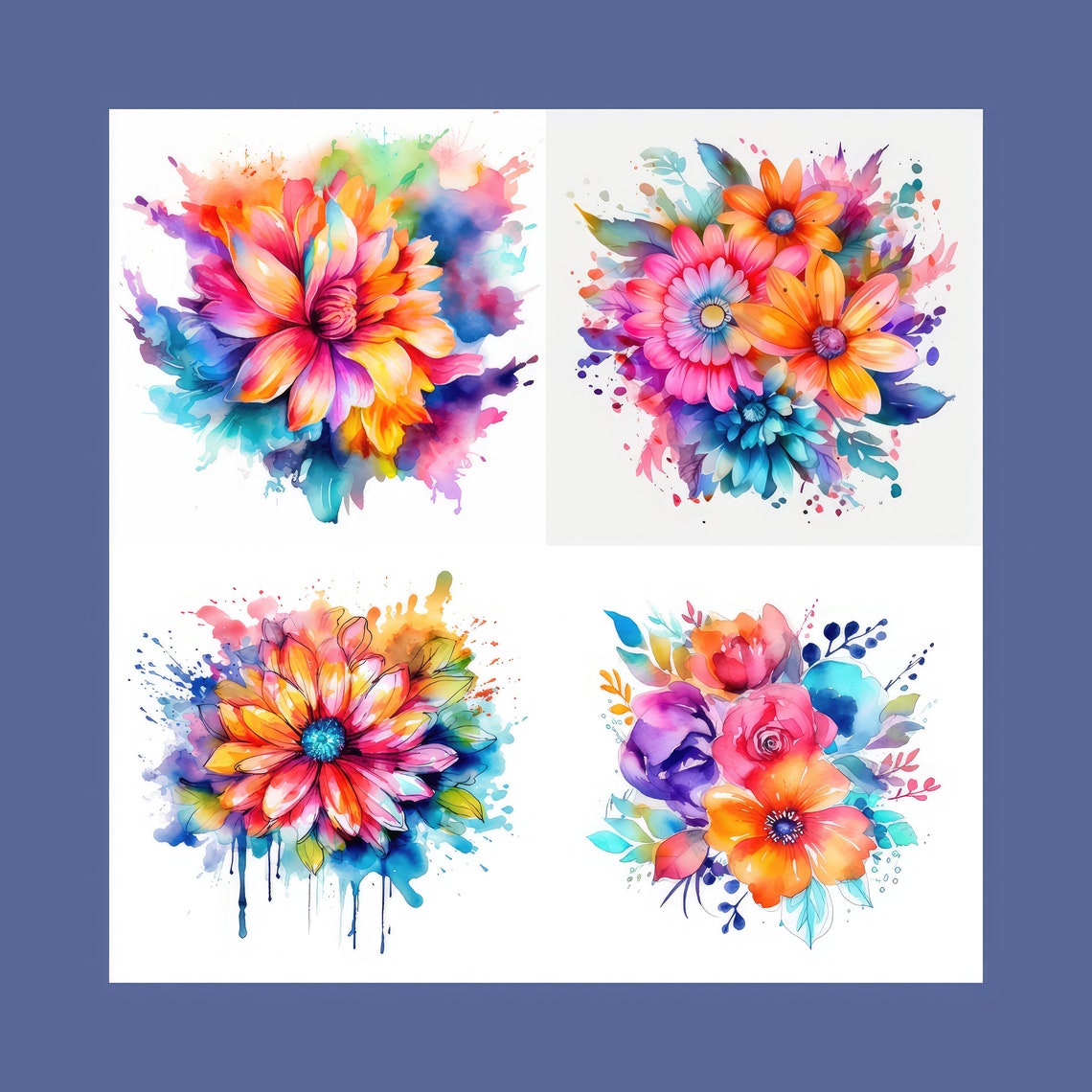 Vibrant Flowers - Floral Clip Art - PNG JPG - High Resolution ...