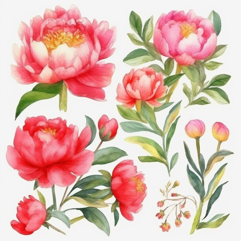 Water Color Peony Flowers - Spring Time Collection - Etsy