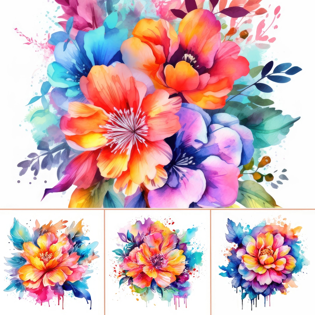 Vibrant Flowers - Floral Clip Art - PNG JPG - High Resolution ...