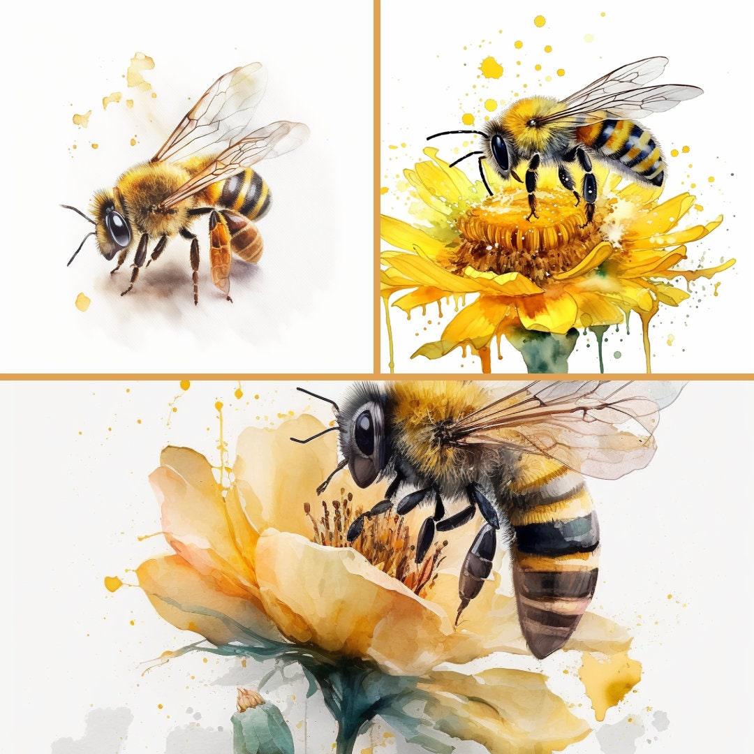Honey Bees - Watercolor - Clip Art - PNG - Commercial Use - High ...