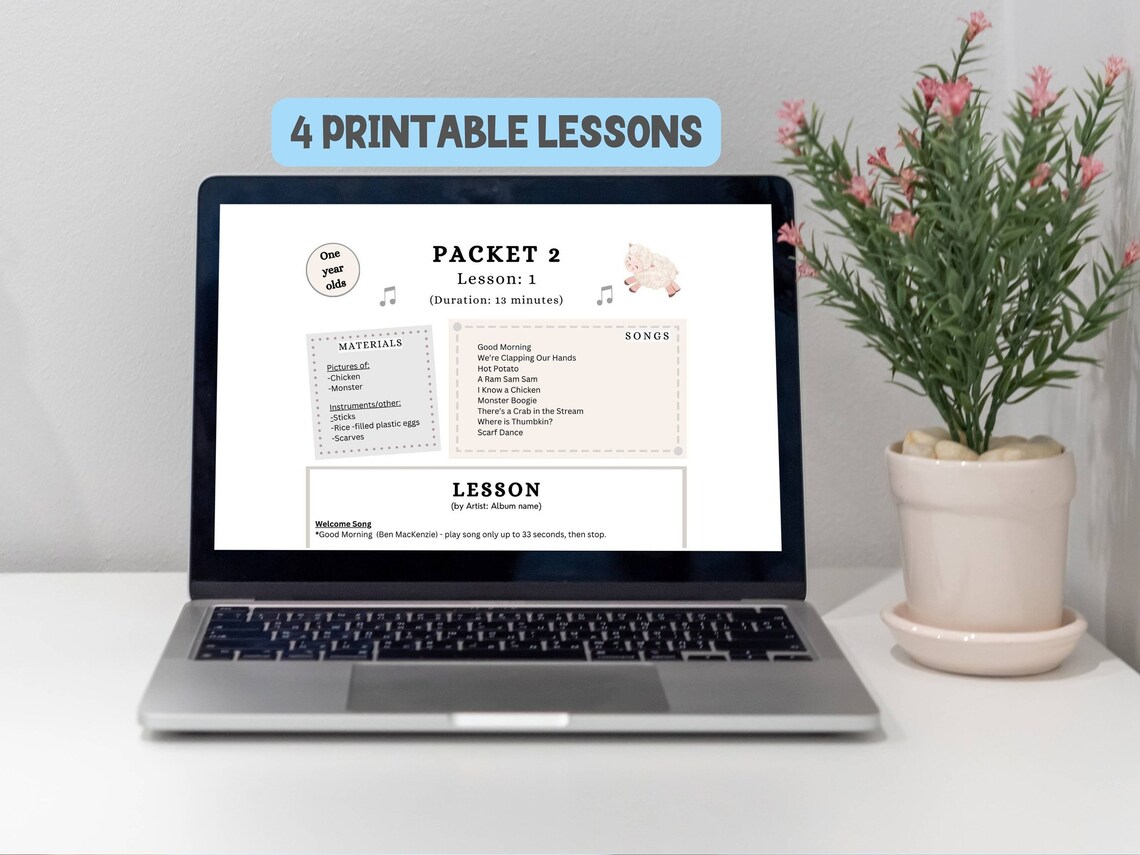 Preschool Music Curriculum Packet #2: Age 1, Four Music Lessons ...
