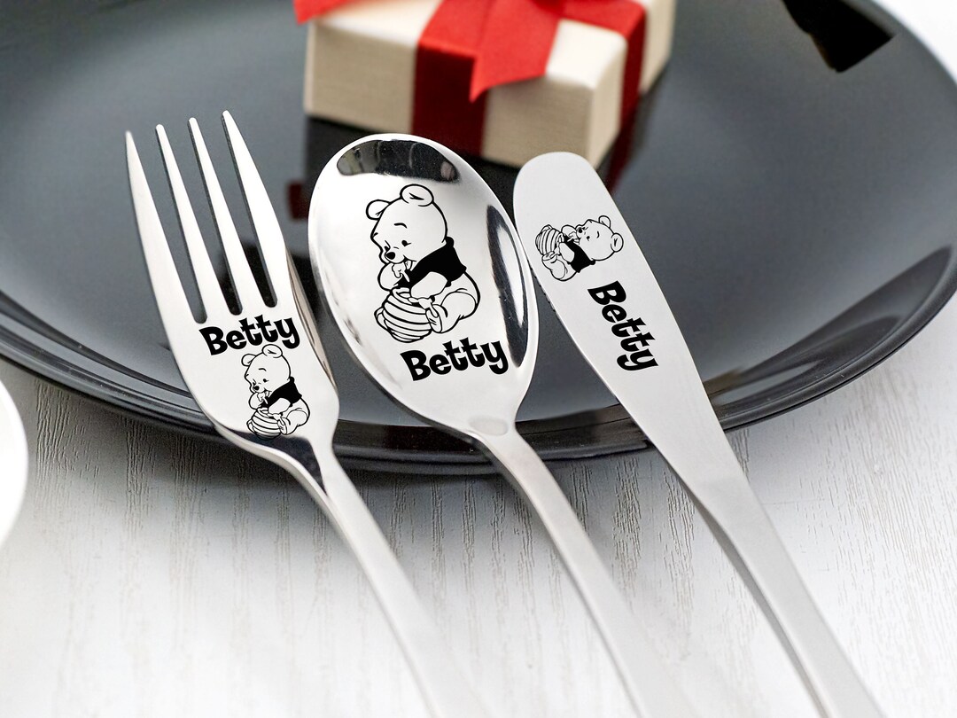 First Birthday Gift - Winnie the Pooh Stainless Steel Spoon, Fork, and ...