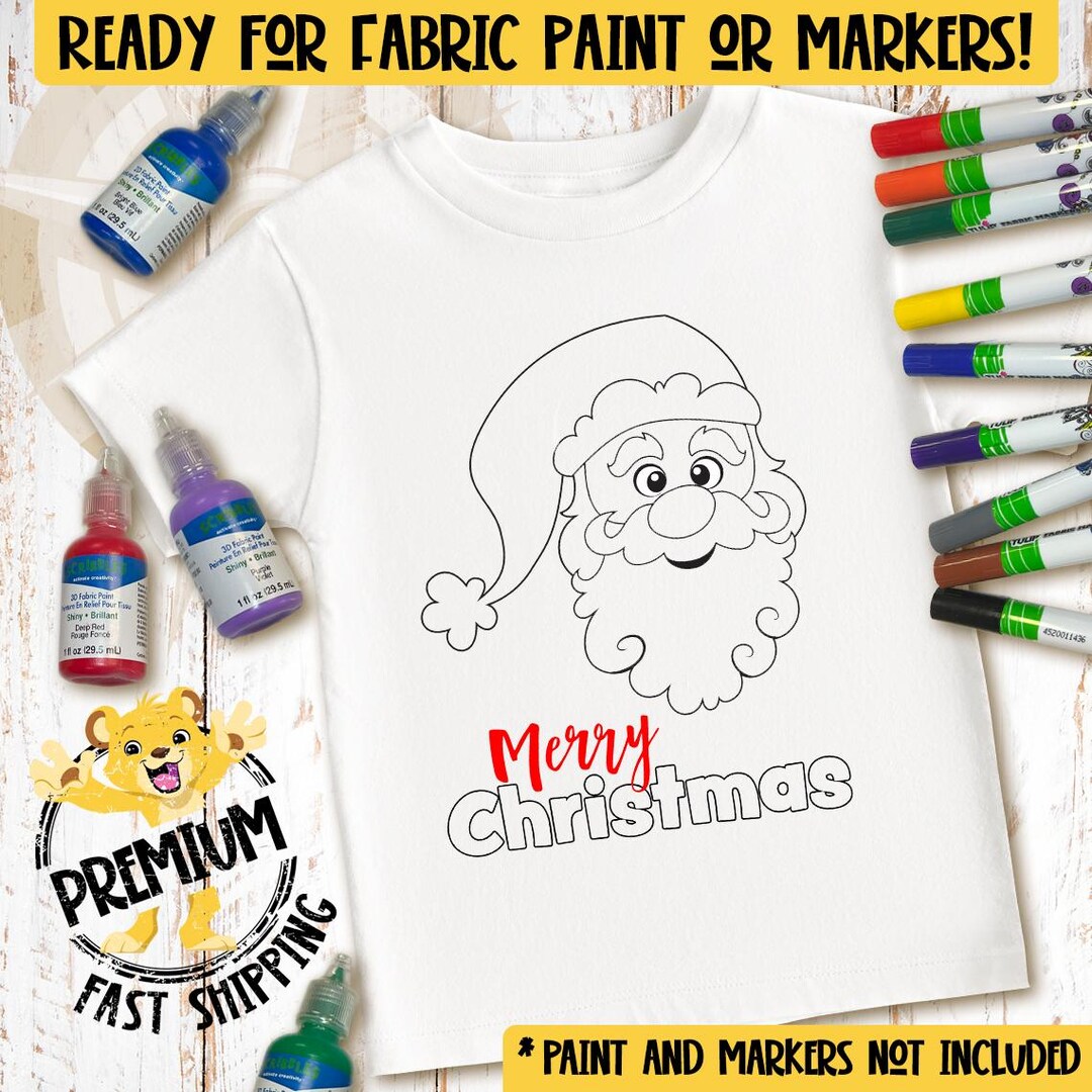 Cute Santa Color Your Own Shirt for Merry Christmas Kids Craft - Paint ...