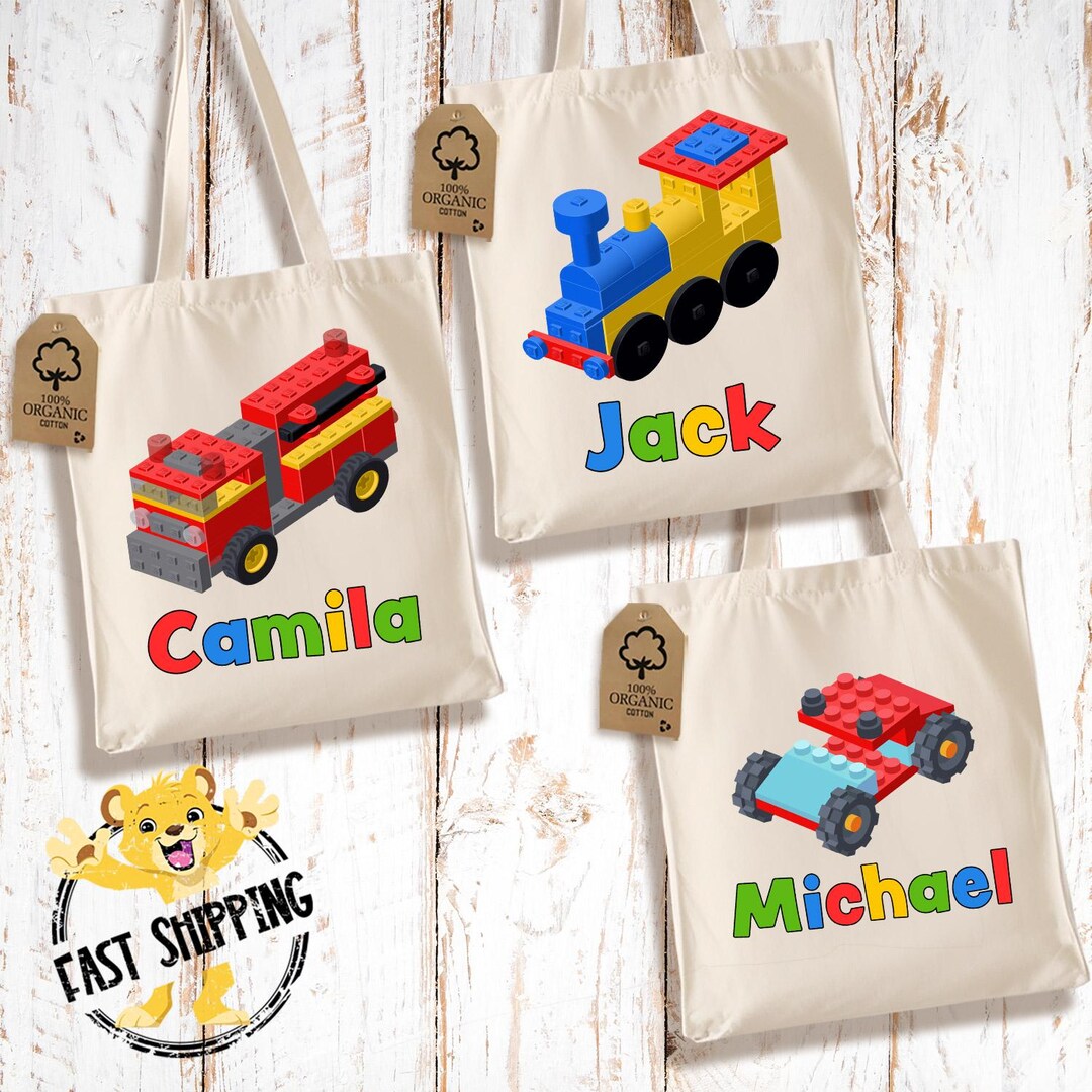 Customizable Building Block Name Vehicle Tote Bag - Kids Toy or School ...