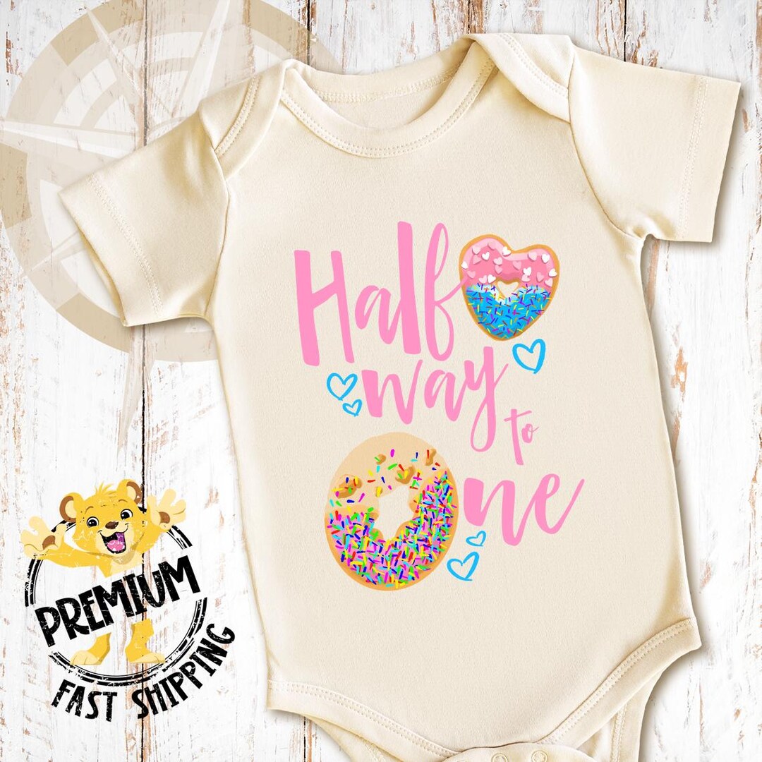 Half Way to One Donut Pink Girl Onesie® - Half Birthday Party Theme ...