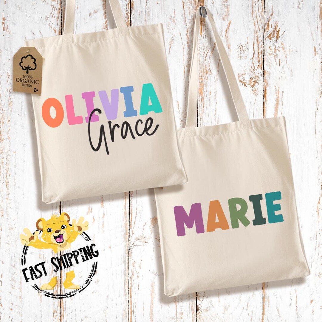 Cute Retro Name Custom Tote Bag- Trendy Book or Thrift Bag - Kids or ...