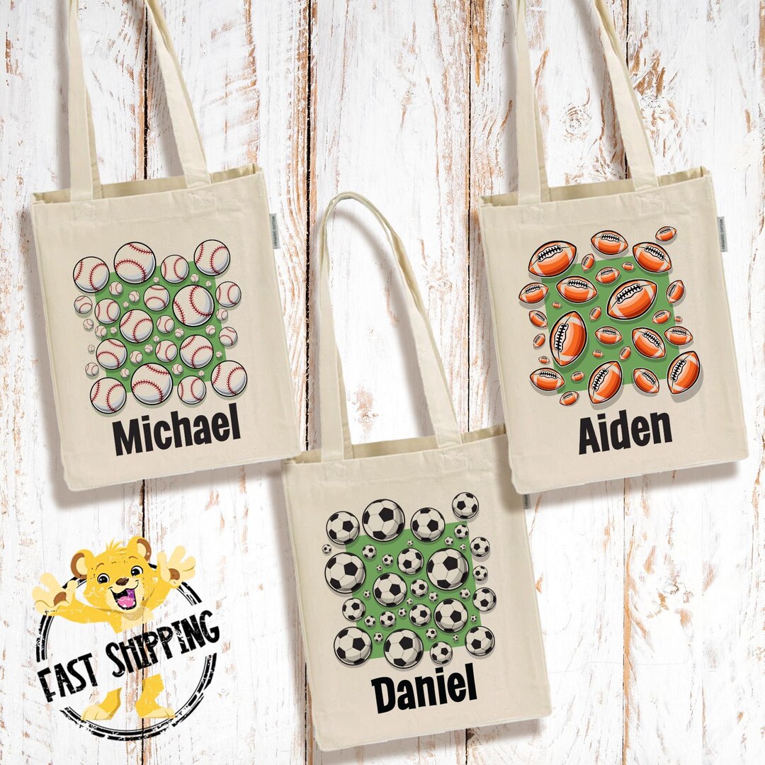 Personalized Sports Balls Kids Tote Bag With Gusset for Books, Daycare ...