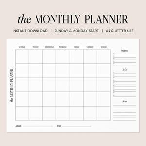 Undated Monthly Planner Template, Minimalist Printable Blank Calendar ...