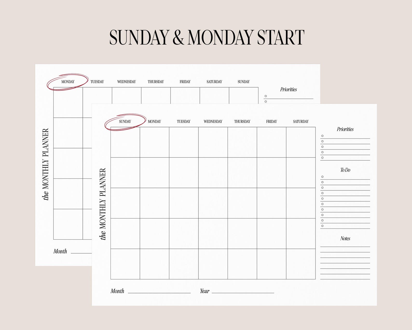 Undated Monthly Planner Template, Minimalist Printable Blank Calendar ...