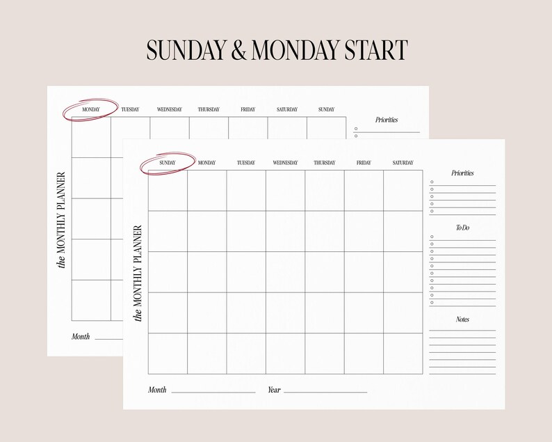 Undated Monthly Planner Template, Minimalist Printable Blank Calendar ...