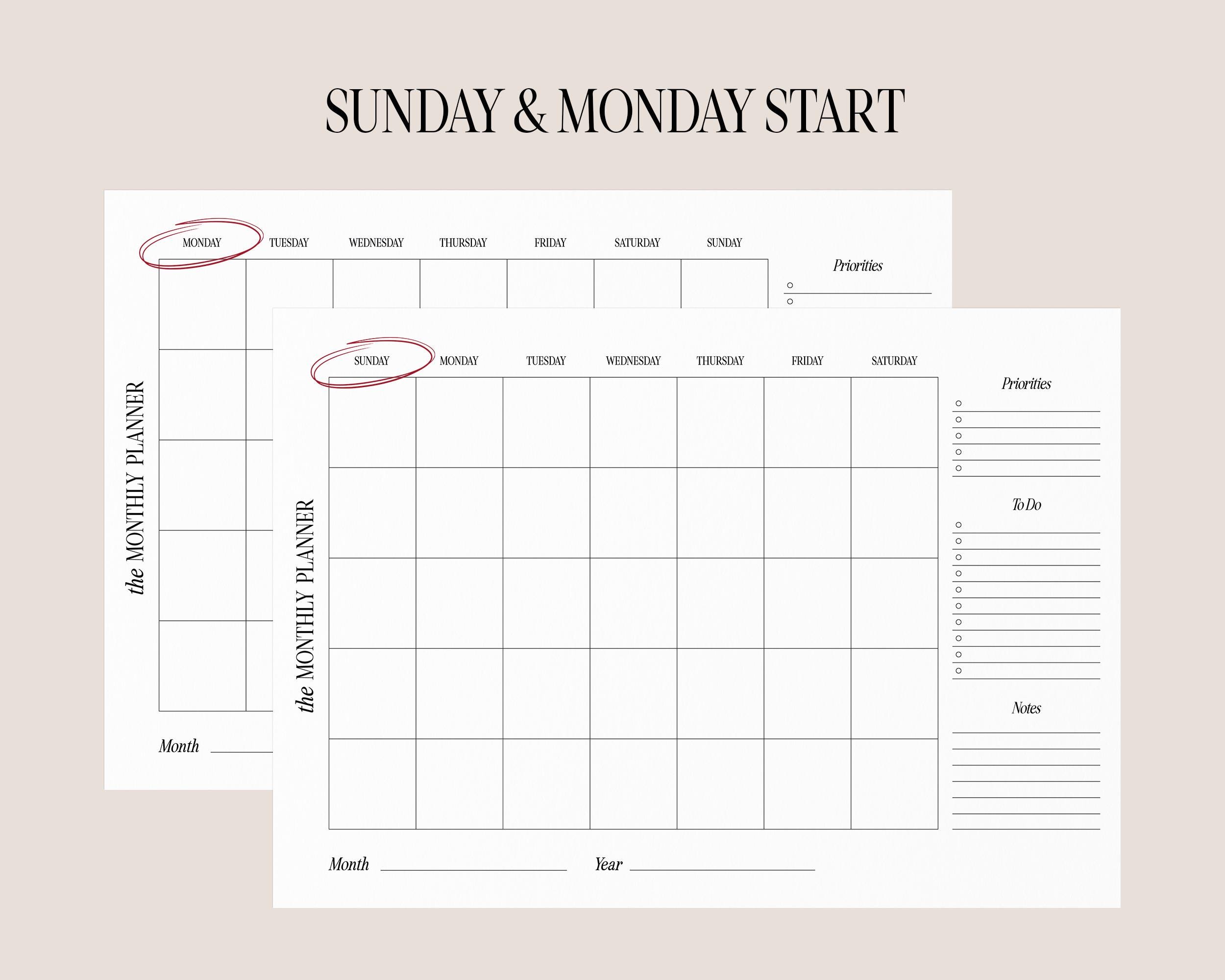 Undated Monthly Planner Template, Minimalist Printable Blank Calendar ...