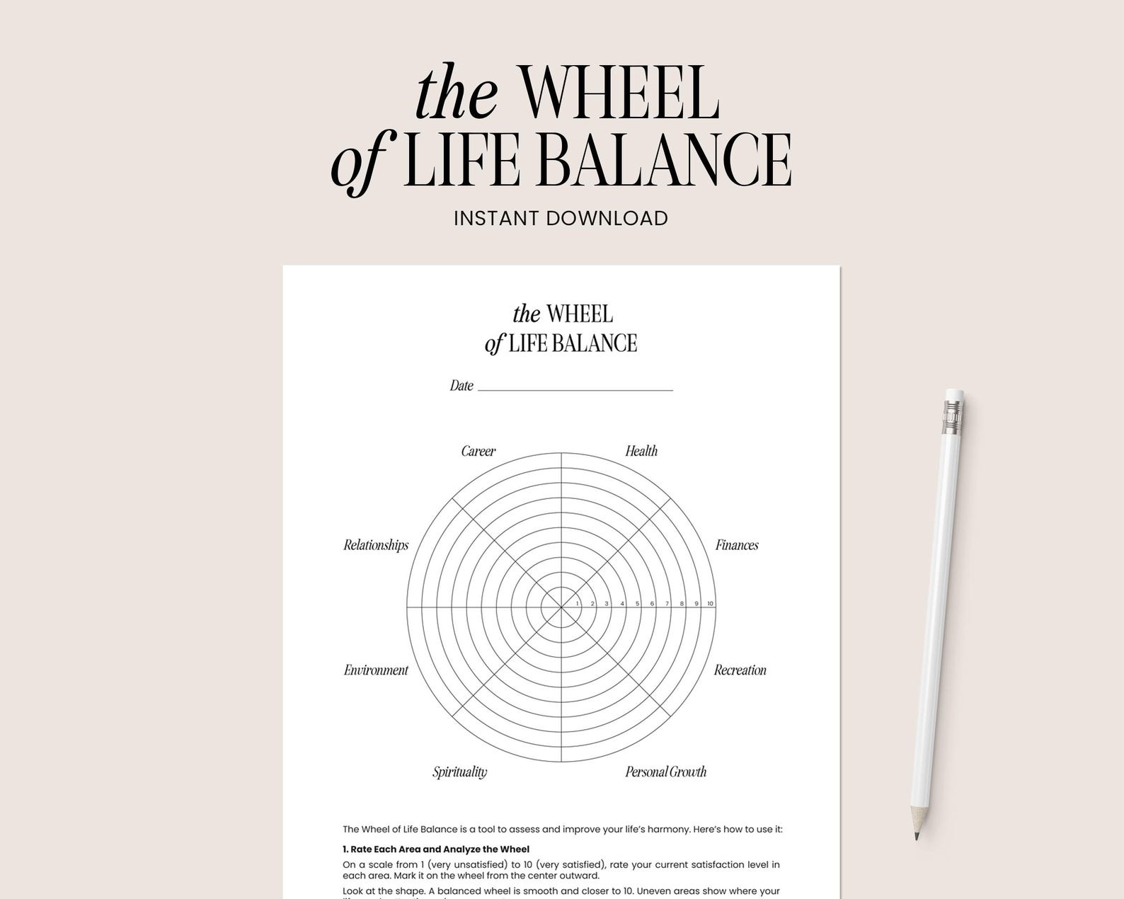 The Wheel of Life Balance, Simple Printable Download, Wheel of Life ...