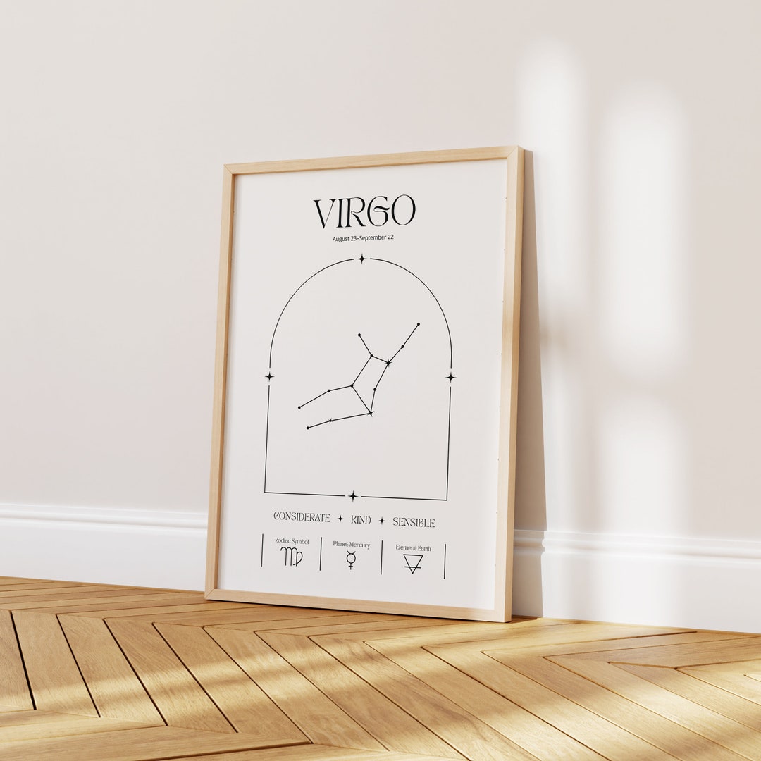 Virgo Print, Zodiac Poster, Black and White Minimalist Wall Art, Virgo ...