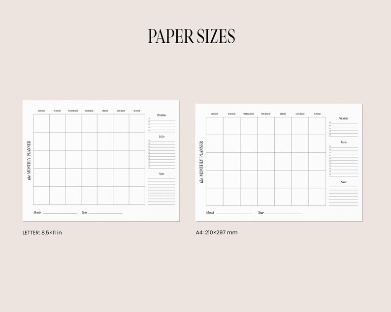 Undated Monthly Planner Template, Minimalist Printable Blank Calendar ...