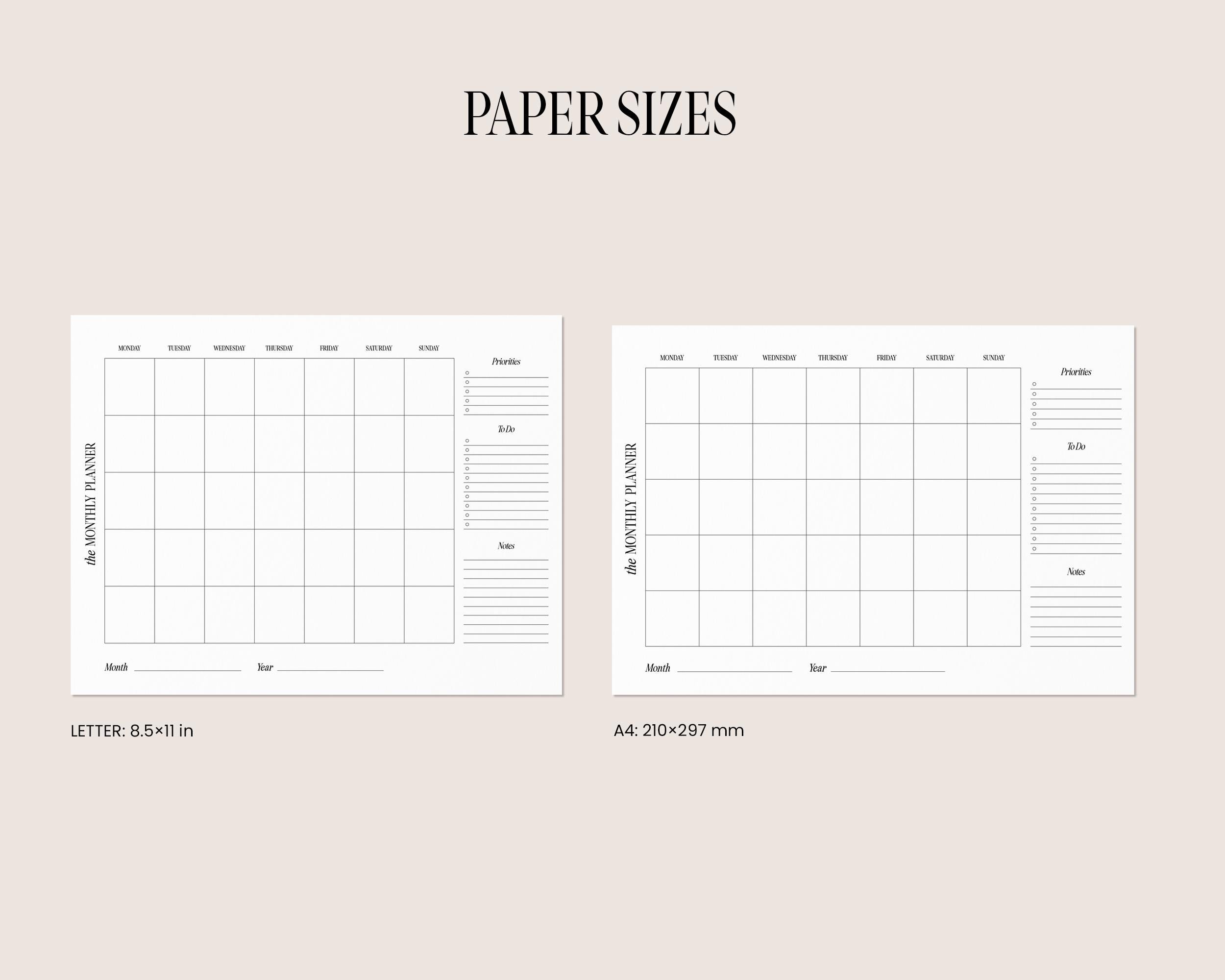 Undated Monthly Planner Template, Minimalist Printable Blank Calendar ...