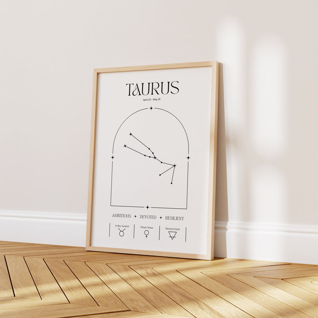 Taurus Print, Zodiac Poster, Black and White Minimalist Wall Art ...