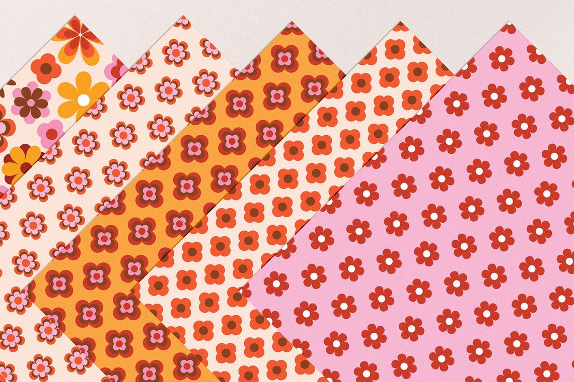 Retro Floral Digital Paper Pack: 60s 70s Scrapbook (PDF & JPEG) - Etsy