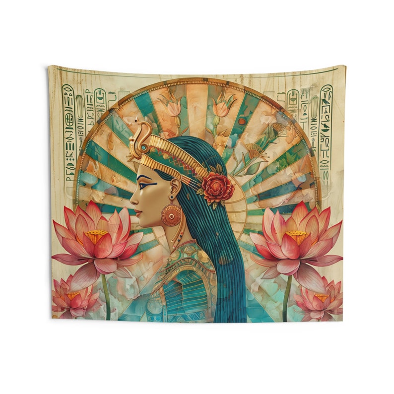 Vintage Cleopatra Egyptian Queen Pink Lotus Flowers Mandala Tapestry ...