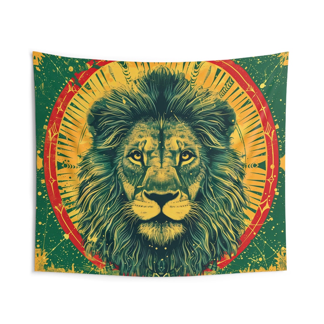 Jamaican Rasta African Lion Wall Hanging Tapestry Green Yellow Red ...