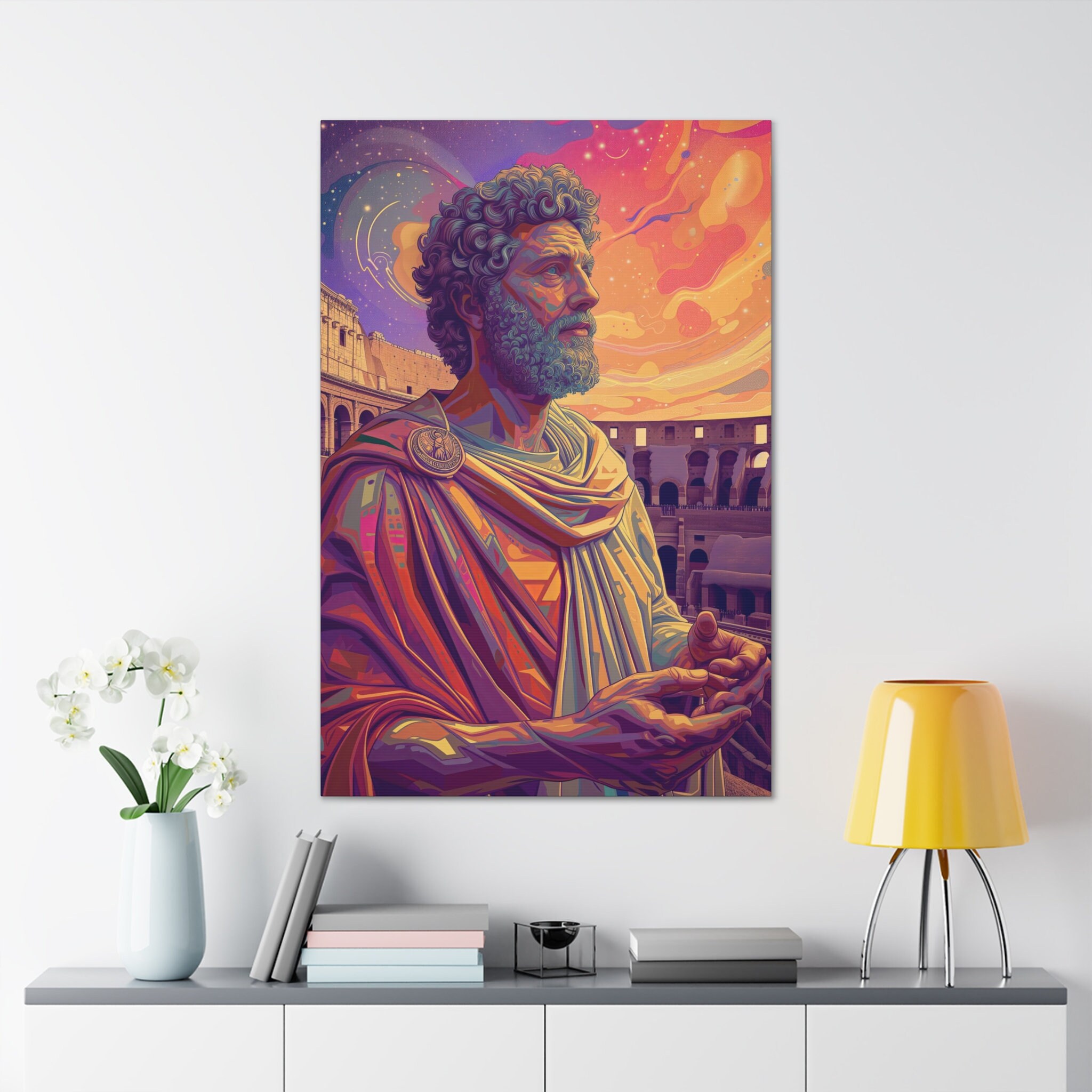 Colorful Modern Stylized Marcus Aurelius Stoic Meditations Canvas ...