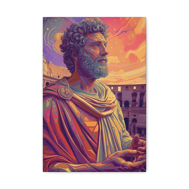 Colorful Modern Stylized Marcus Aurelius Stoic Meditations Canvas ...