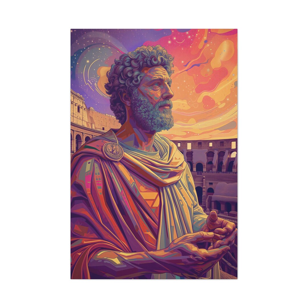 Colorful Modern Stylized Marcus Aurelius Stoic Meditations Canvas ...