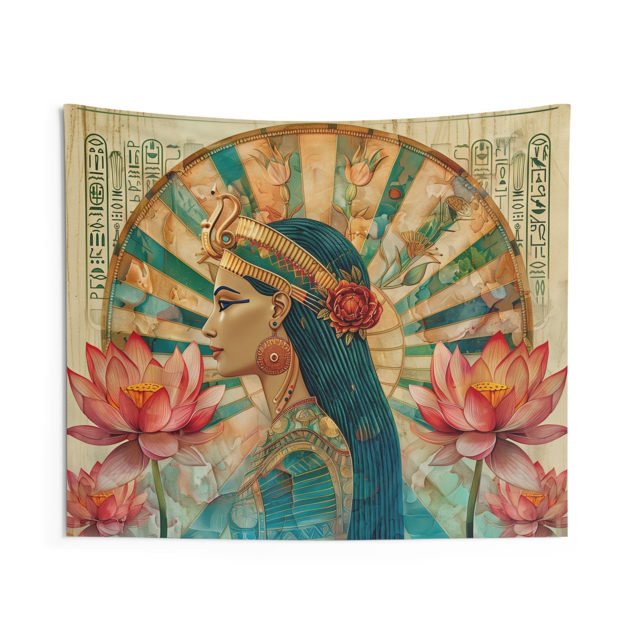 Vintage Cleopatra Egyptian Queen Pink Lotus Flowers Mandala Tapestry ...