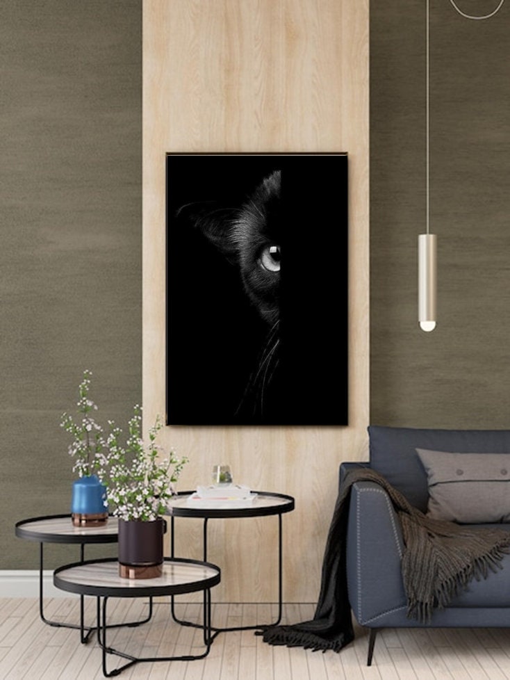 Black and White Cat Printable Poster Animal Wall Art for Home Decor or ...